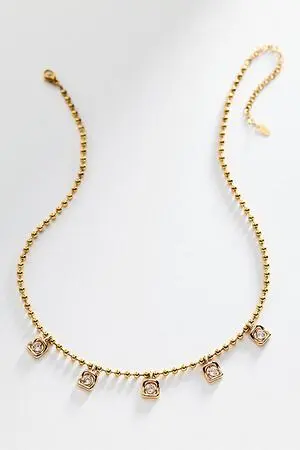 Anthropologie Staggered Bezel Gem Necklace - Clear