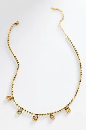 Anthropologie Staggered Bezel Gem Necklace - Lime
