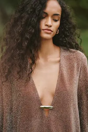 Anthropologie Long-sleeve Shimmer Kaftan - Chocolate