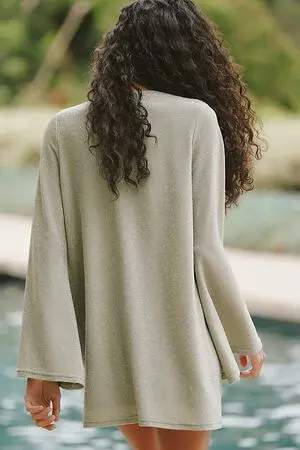 Anthropologie Long-sleeve Shimmer Kaftan With Plunge Neckline