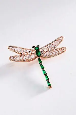 BLOSSOM BOX Dragonfly Brooch With Crystal Stones - Emerald