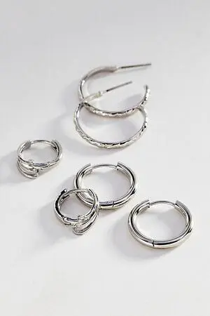 ANTHROPOLOGIE Textured Hoop Earrings, Set Of 3