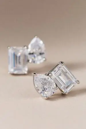 KENNETH JAY LANE Emerald & Pear Toi Et Moi Stud Earrings - Silver