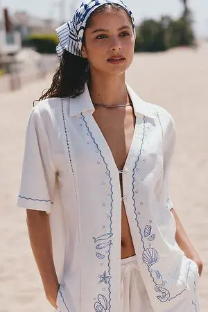 L*Space Embroidered Cotton Linen Blend Shirt