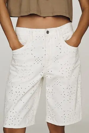 Citizens Of Humanity White Eyelet Denim Shorts - Blanc