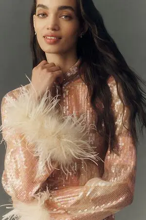 HUTCH Sequin Feather-trim Mini Dress
