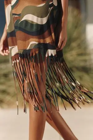 CELANDINE Knit Fringe Mini Dress - Brown Pattern