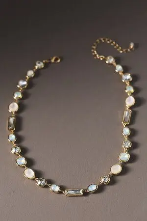 Anthropologie Mixed Stone Bezel Necklace - Gold
