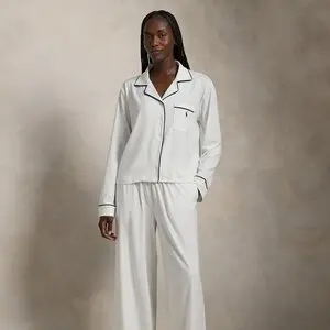 Ralph Lauren Long-sleeve Jersey Pajama Set - White Cloud