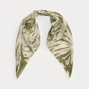 Ralph Lauren Palm-frond-print Silk Square Scarf - Olive