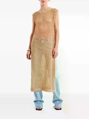 VICOLO Open-knit Side-slit Dress - Neutrals