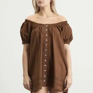 DAMSON MADDER Jayne Mini Dress With Ruched Details And Removable Tie - Choc