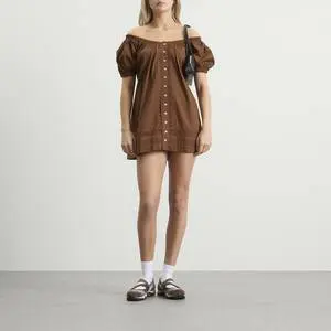 DAMSON MADDER Jayne Mini Dress With Ruched Details And Removable Tie - Choc
