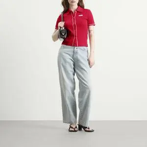 MARINE SERRE Organic Cotton Polo Shirt - Red