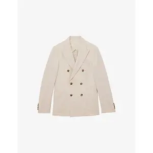 REISS Manci Double-breasted Woven Blazer - Stone