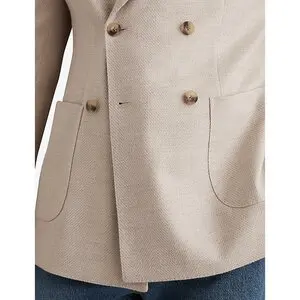 REISS Manci Double-breasted Woven Blazer - Stone