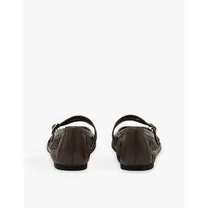 REISS Elizabeth Leather And Raffia Ballet Flats