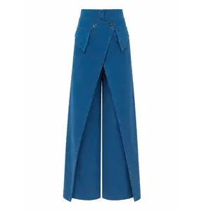 JULIA ALLERT High-waisted Denim Wrap Trousers - Blue