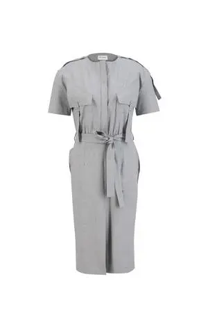 MA MULIER Asymmetrical Paneled Midi Dress With Ribbon Accent