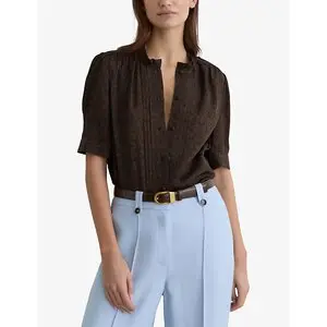 REISS Alina Animal Print Puff Sleeve Blouse