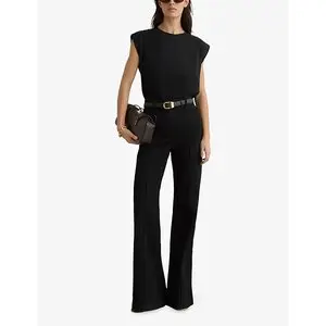 REISS Millie Cap-sleeve Cotton T-shirt - Black