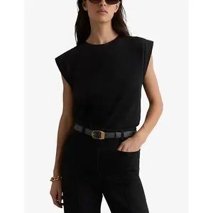 REISS Millie Cap-sleeve Cotton T-shirt - Black
