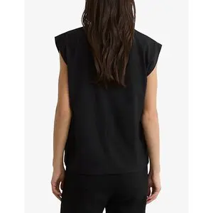 REISS Millie Cap-sleeve Cotton T-shirt - Black