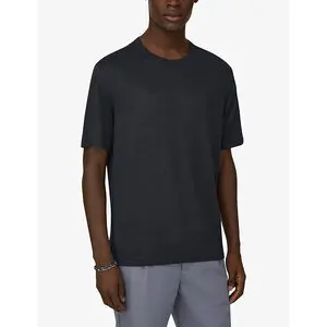 Boggi Milano Crew-neck Stretch-linen T-shirt - Navy Blue
