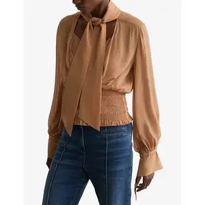 REISS Phoebe Tie-neck Blouse