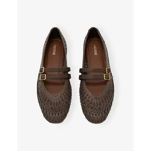 REISS Elizabeth Leather And Raffia Ballet Flats - Chocolate