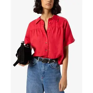 Whistles Short-sleeved Gathered Yoke Linen Shirt