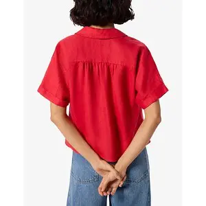 Whistles Short-sleeved Gathered Yoke Linen Shirt