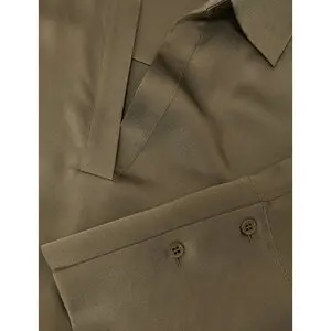 REISS Marina Open-collar Silk Blouse - Khaki Green