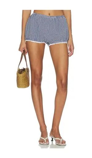 LOVERS AND FRIENDS Ruby Short Gingham Lace Trim Shorts - Navy,white