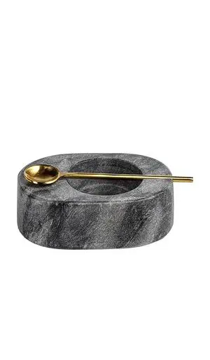 The Favorites Tuscan Marble Salt And Pepper Bowl With Gold Spoon - Grey