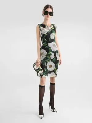 Dolce & Gabbana Gardenia Print Chiffon Midi Dress - Black