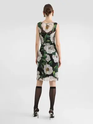 Dolce & Gabbana Gardenia Print Chiffon Midi Dress - Black