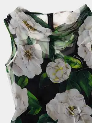 Dolce & Gabbana Gardenia Print Chiffon Midi Dress - Black