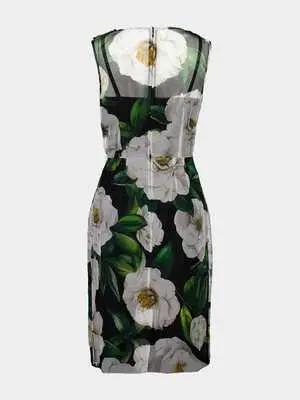 Dolce & Gabbana Gardenia Print Chiffon Midi Dress - Black