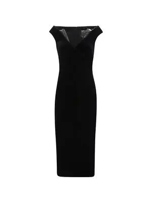 Roland Mouret Lace-trimmed Velvet Midi Dress - Black