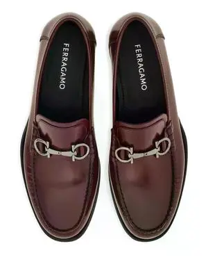 FERRAGAMO Gancini Buckled Cordovan Leather Loafers - Red
