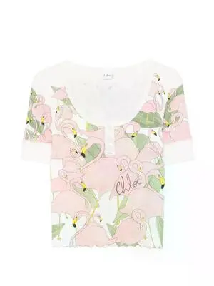 Chloé Flamingo Print T-shirt - White