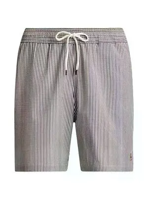 Polo Ralph Lauren Striped Seersucker Swim Trunks - Brown