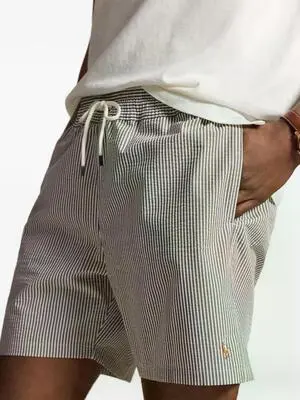 Polo Ralph Lauren Striped Seersucker Swim Trunks - Brown
