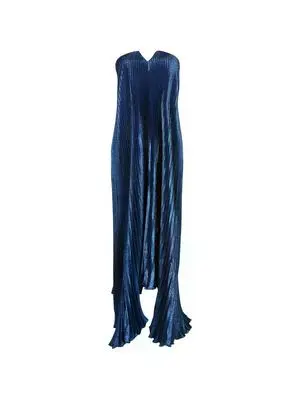 L'IDEE Pleated V-neck Maxi Dress - Blue