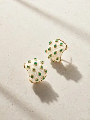 ELEUTERI Buccellati Vintage 1960s 18k Gold Emerald And Bone Clip-on Earrings - Green