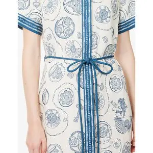 ALEMAIS Linen Graphic Print Midi Shirt Dress