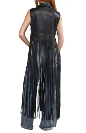 AZALEA WANG Arden Fringe Faux Leather Vest