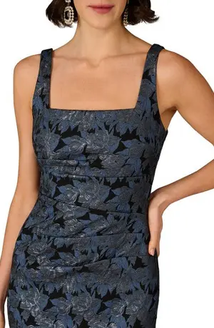 Aidan Mattox Metallic Floral Jacquard Square Neck Midi Dress