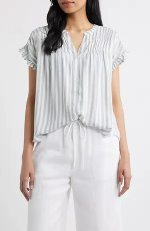 BEACHLUNCHLOUNGE Monaka Smocked Frill Top - Green Stone